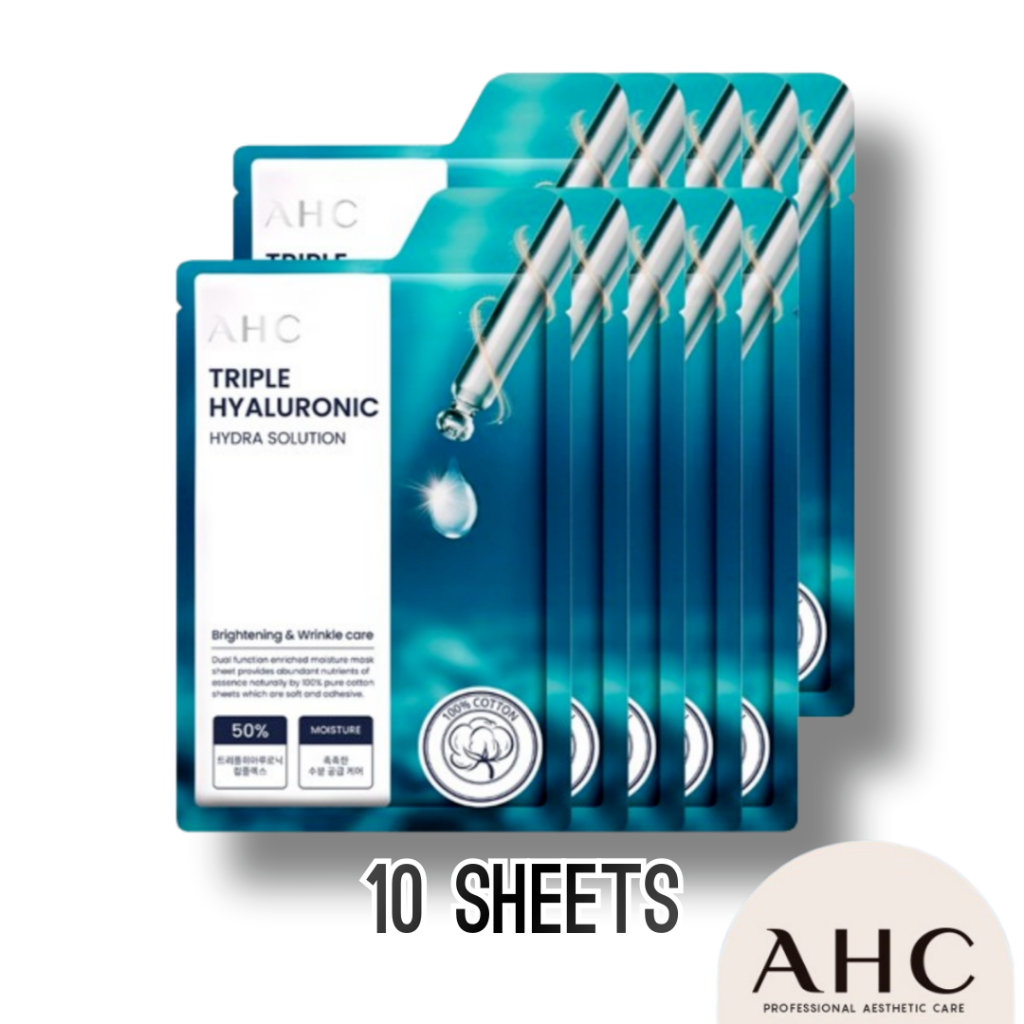 AHC Triple Hyaluronic Pure Cotton Mask Pack 25ml, 10 Sheets | Shopee ...