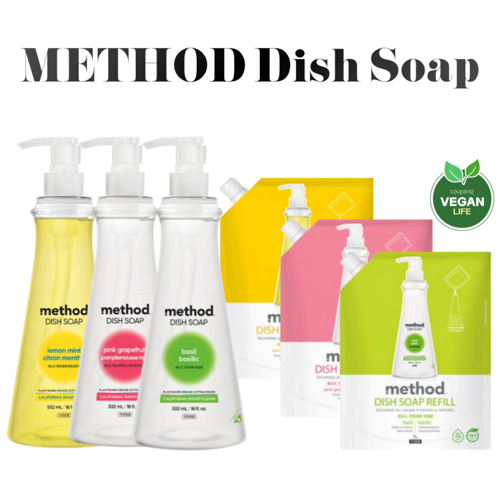METHOD Dish Soap Liquid 532ml & 1000ml (Lemon Mint, Pink Grapefruit, Basil) - Refreshing scents ...
