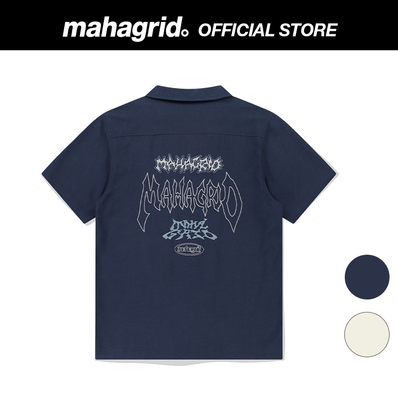 [MAHAGRID] Multi-Logo Linen Half Shirt | Shopee Philippines