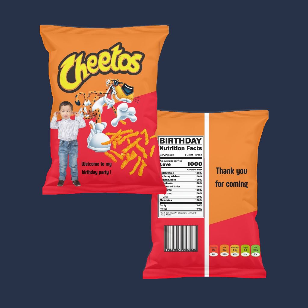 Cheetos Birthday Chip Bag Goodie Bag Personalized Customized DIY Spider ...