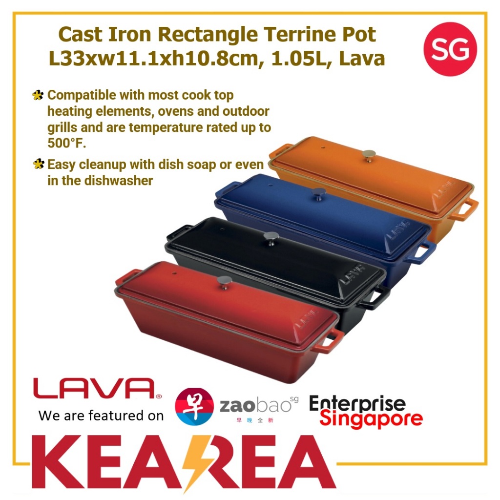 LAVA CAST IRON Rectangle Terrine Pot L26.5xW8.5xH7cm, 1.05L | Shopee ...