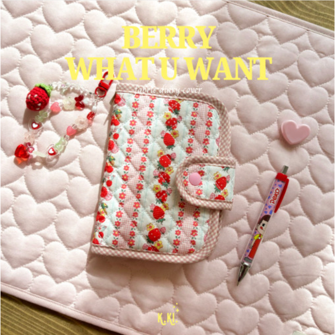 strawberry flower pattern pink stripe fabric diary book cover pink cute ...