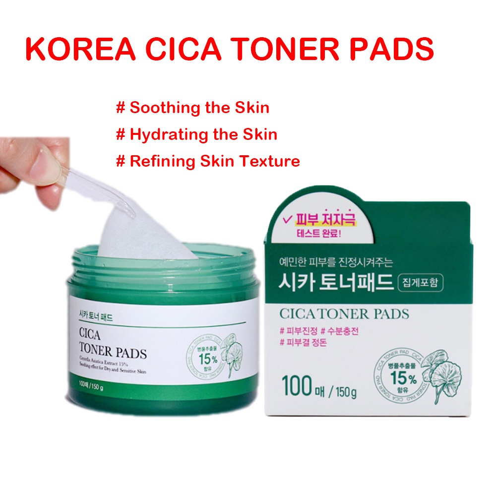 Korean Cica Calming Toner Pads 100 sheets Hydrating Soothing Refining ...