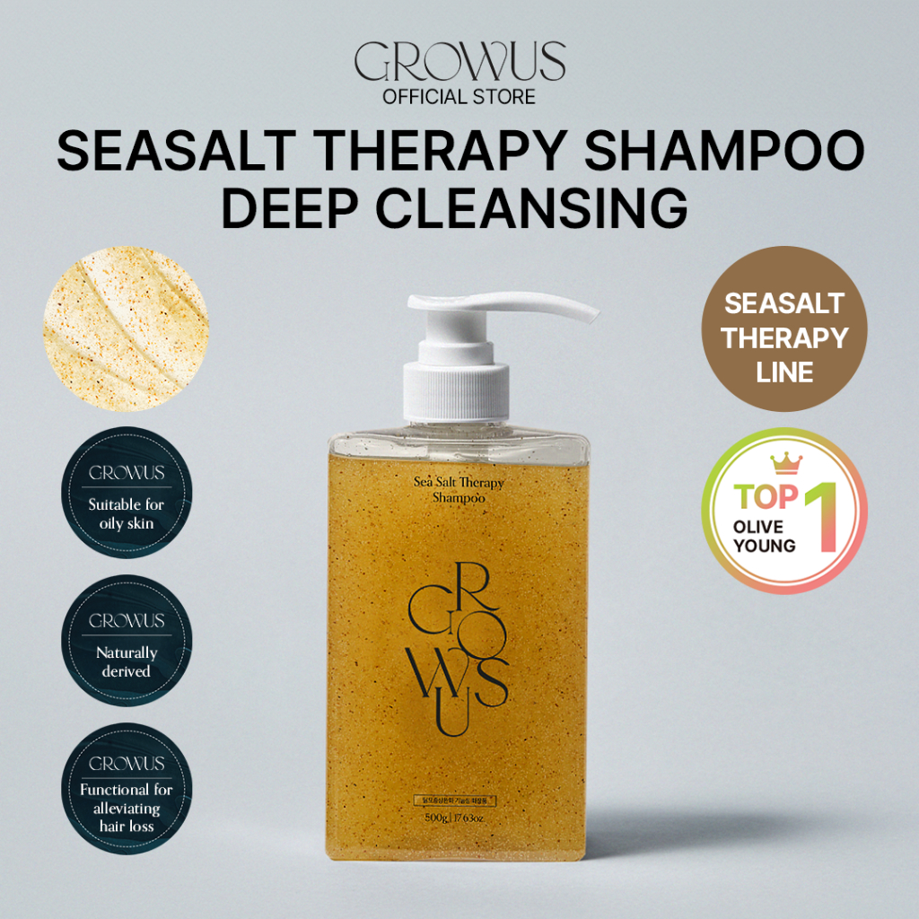 [GROWUS Official] Seasalt Therapy Shampoo 500ml, Deep Scalp Cleansing, Mineral-Rich Sea Salt ...