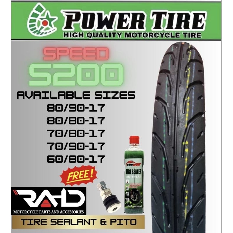 Powertire Speed S200 Tubeless Size 17 with FREE Tire Sealant and Pito ...