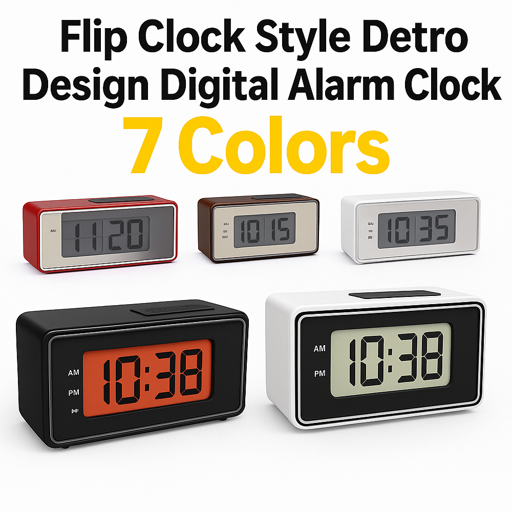 Flip Clock Style Retro Design Digital Alarm Clock 7 Colors with Light ...