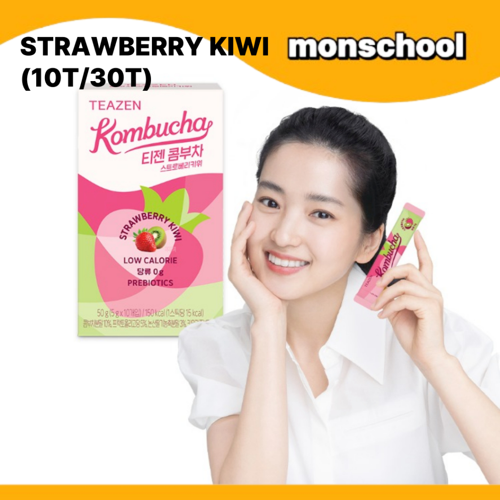 TEAZEN Strawberry kiwi Kombucha Korean Sparkling Iced Tea / 5g x 10 Sticks (No Box) / 10g x 30 ...