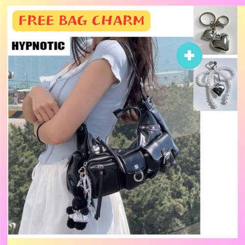 [Hypnotic] FREE CHARM + Y2K Leather Mini pocket shoulder bag woman_2 colors | Shopee Philippines