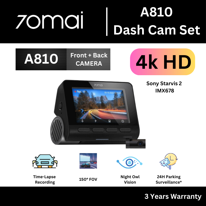 70mai Dash Cam 4K A810 Sony Starvis 2 IMX678 Dual Channel HDR FRONT+BACK | With GPS ADAS ...