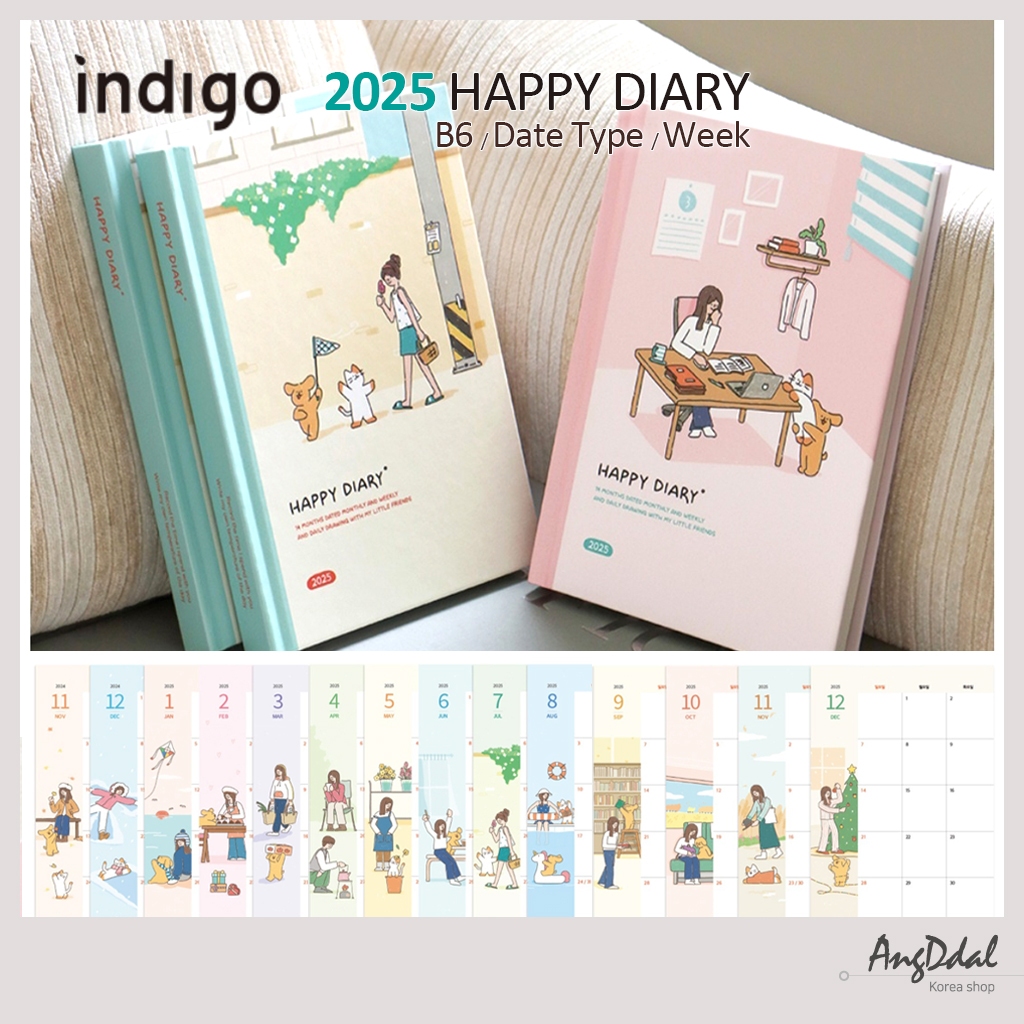 [Korean product] Indigo 2025 planner / B6 Date-Type 2025 Diary/ Cute Illustration Diary / Korea ...