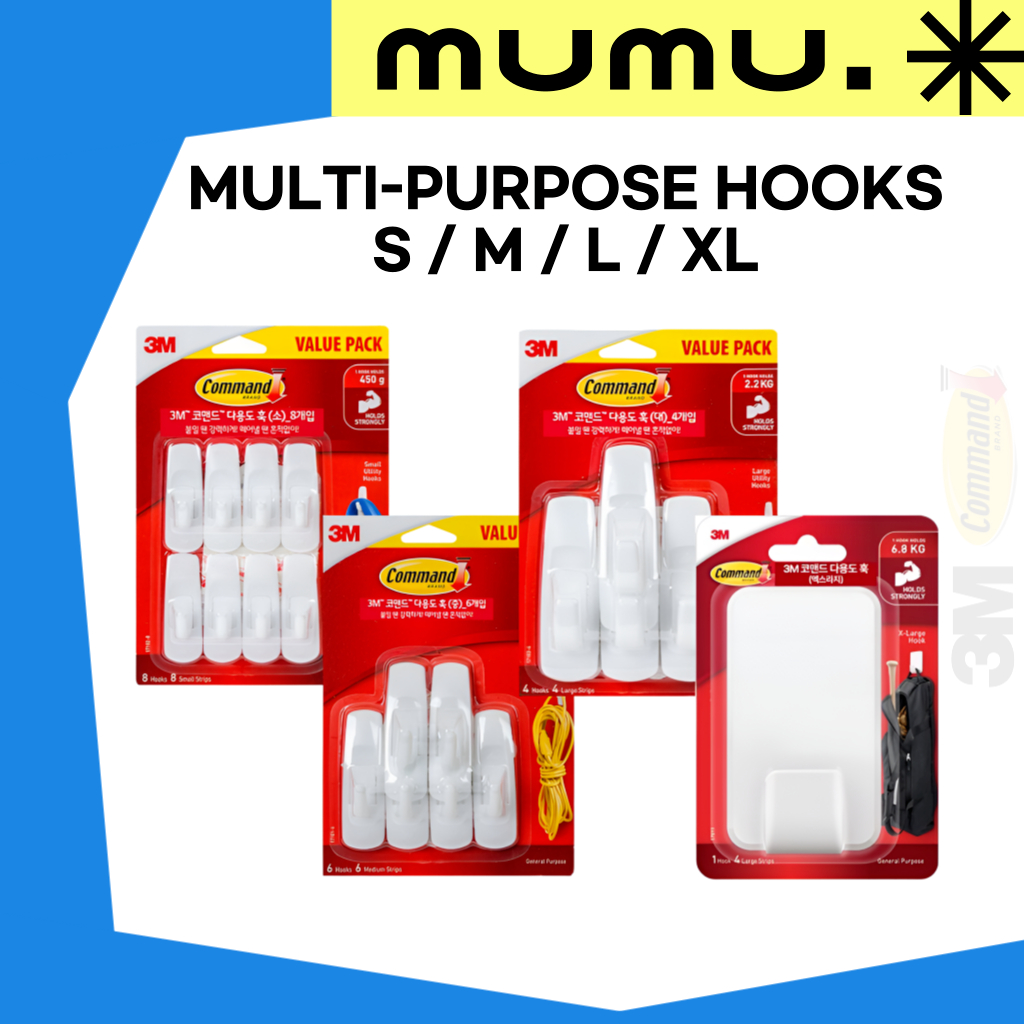 [3M] Command Multi-Purpose Hooks – XL 1p(6.8kg) / XL 2p (4.5kg) / L 4p ...