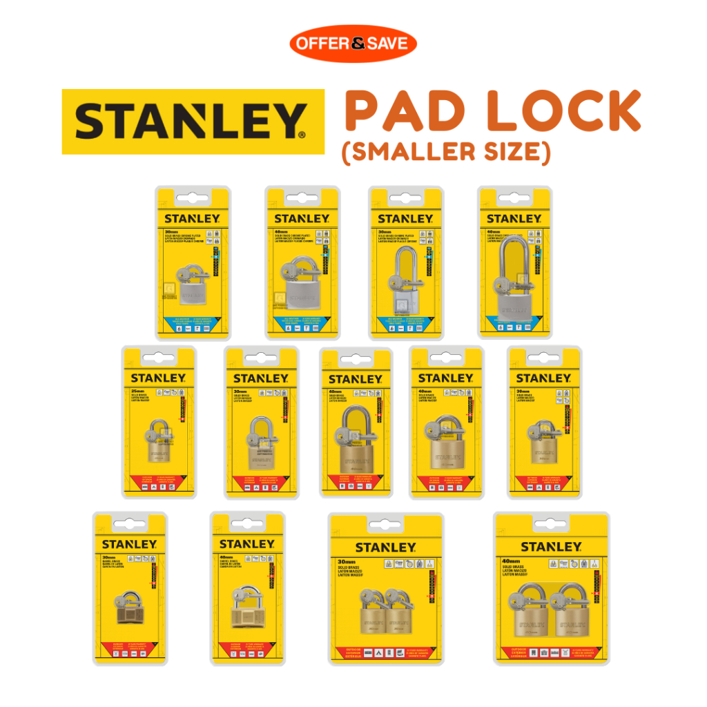 Stanley Pad Lock With Key Gate Lock Door Lock (Smaller) | Shopee ...