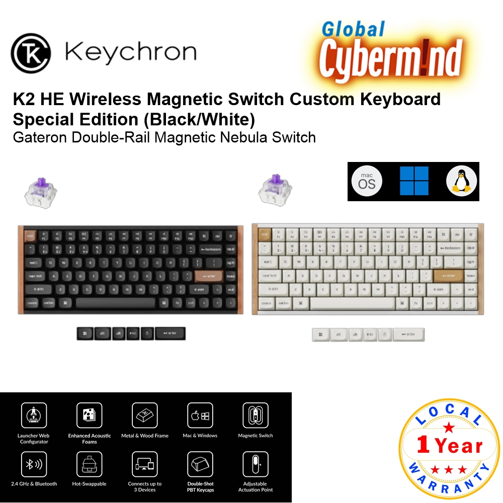 Keychron K2 HE Wireless Magnetic Switch Custom Keyboard (Gateron Double ...