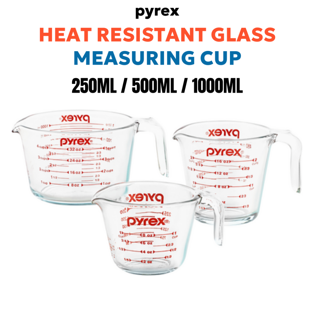 PYREX Measuring Cup Glass 3Size(250ml,500ml,1000ml) - Heat Resistant ...