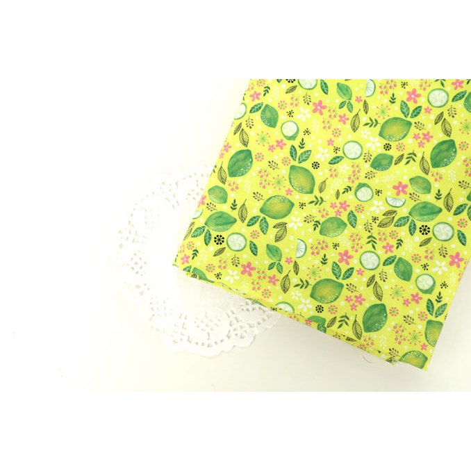 Yellow Lemon Lime Fruit Tree Flower Patterned Fabric made in Korea by ...