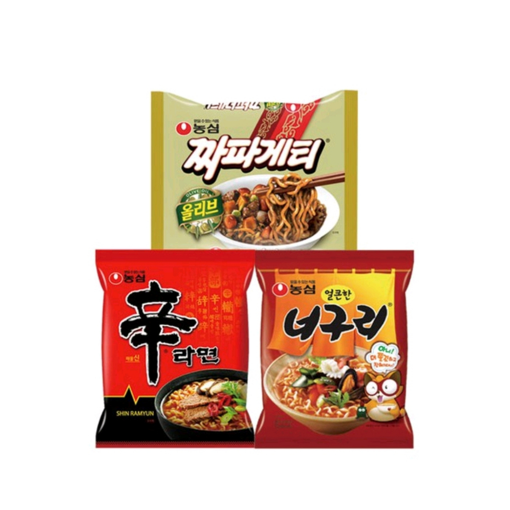 Nongshim Shin Ramen 5 bites + Neoguri 5 bites + Chapagetti 5 bites, 1 ...