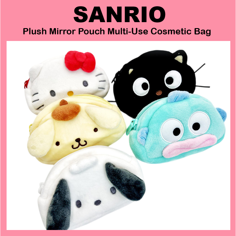 [Sanrio] Plush Mirror Pouch Multi Use Cosmetic Bag (HelloKitty/Pochacco ...