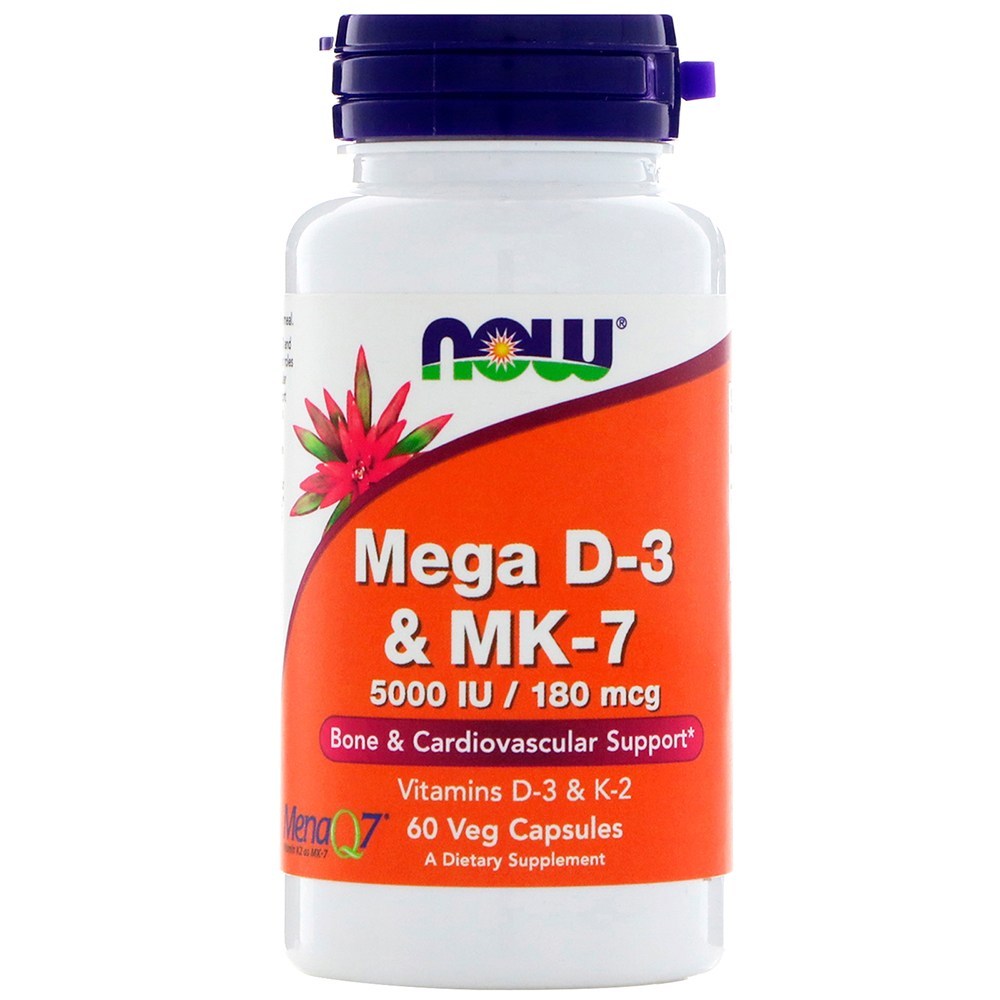 Made in USA - Now Foods Mega D-3 5000IU & MK-7 180mcg Veg Capsules, 60 ...