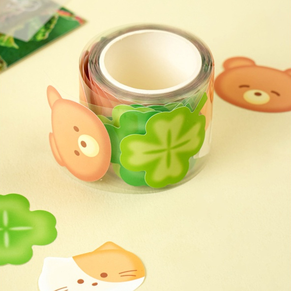 [KOREA DAISO] Roll Sticker - Clover Bear and Cat (150 stickers in 1 ...