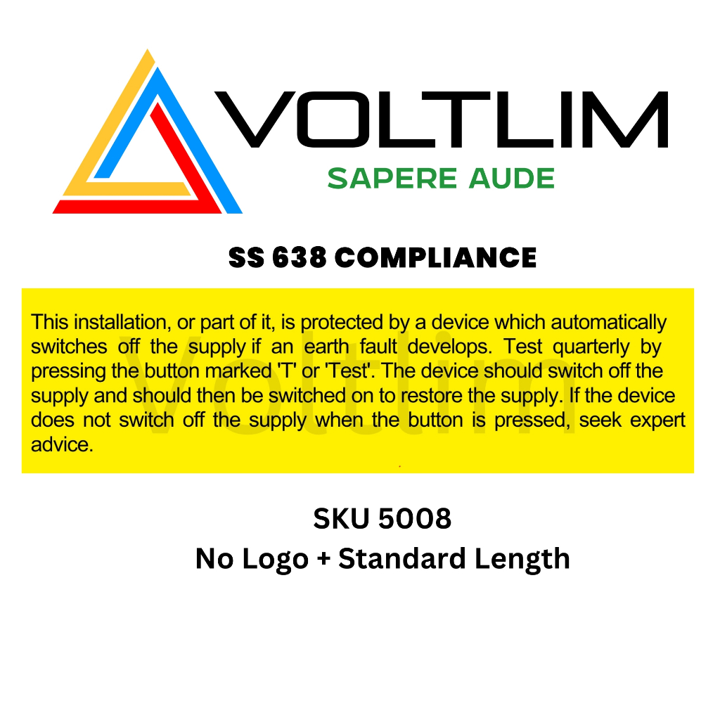 SS 638 Warning Notice RCD Sign Label Sticker 145mm x 40mm (No Logo ...