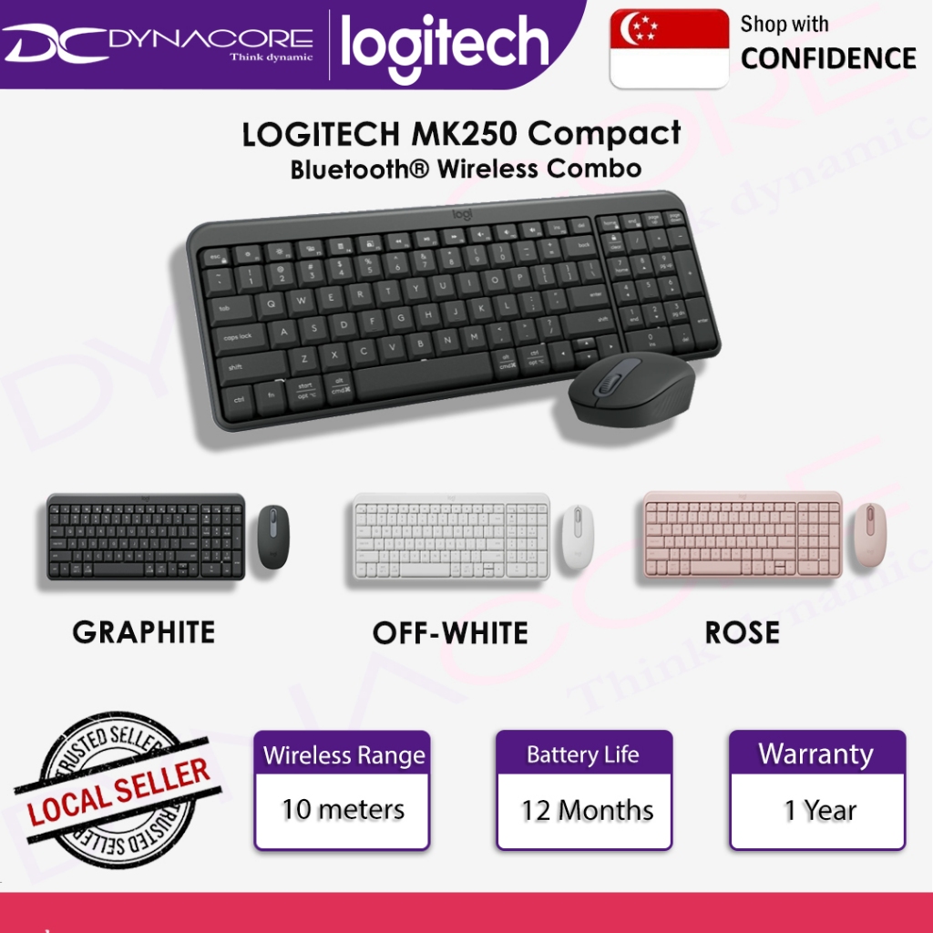 LOGITECH MK250 Compact Bluetooth Wireless Combo (1Y) - GRAPHITE / OFF-WHITE / ROSE | Shopee ...