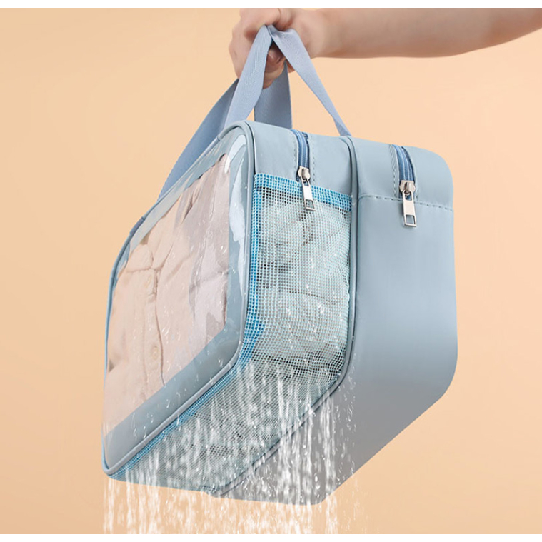 Dual-Compartment PVC Waterproof & Mesh Travel Bag – Medium & Large ...