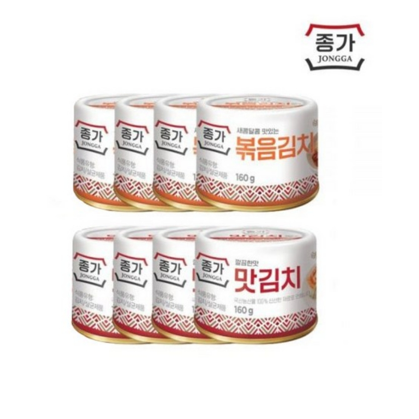 Korean Cheongjeongwon Jonggajip Clean and Tasty Kimchi 160g x 4 + Stir-fried Kimchi 160g x 4 ...