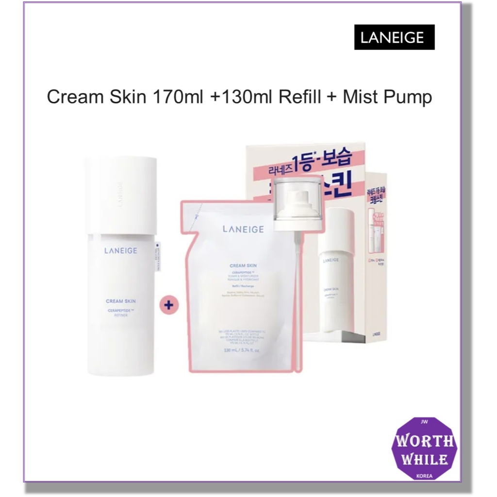 LANEIGE Cream Skin 170ml + Refill 130ml + Mist Pump | Shopee Philippines