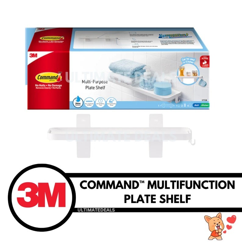 3M Command 17729 Multi-Purpose Plate Shelf -Bathroom, Kitchen & Wet ...