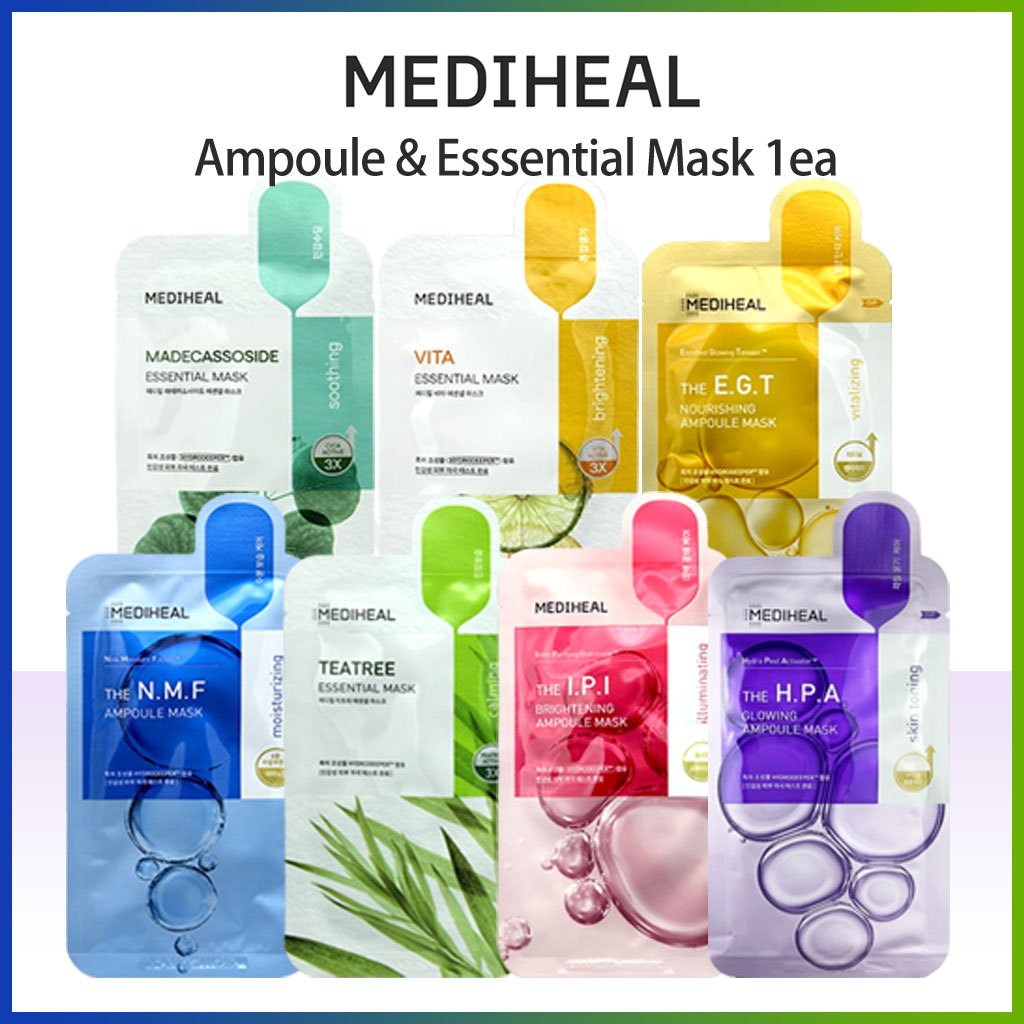 MEDIHEAL Ampoule Mask / Essential Mask 1ea / Teatree/Madecassoside/Vita ...