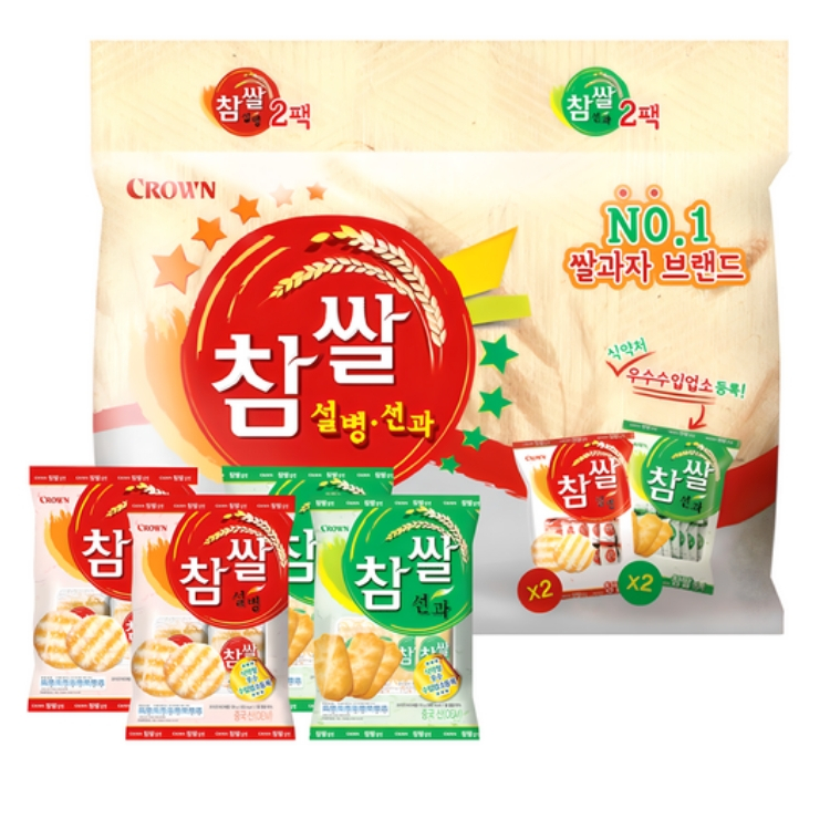 Korean Crown Rice Cake 128g x 2p + Seon-gwa 115g x 2p Set 486g 1pc ...