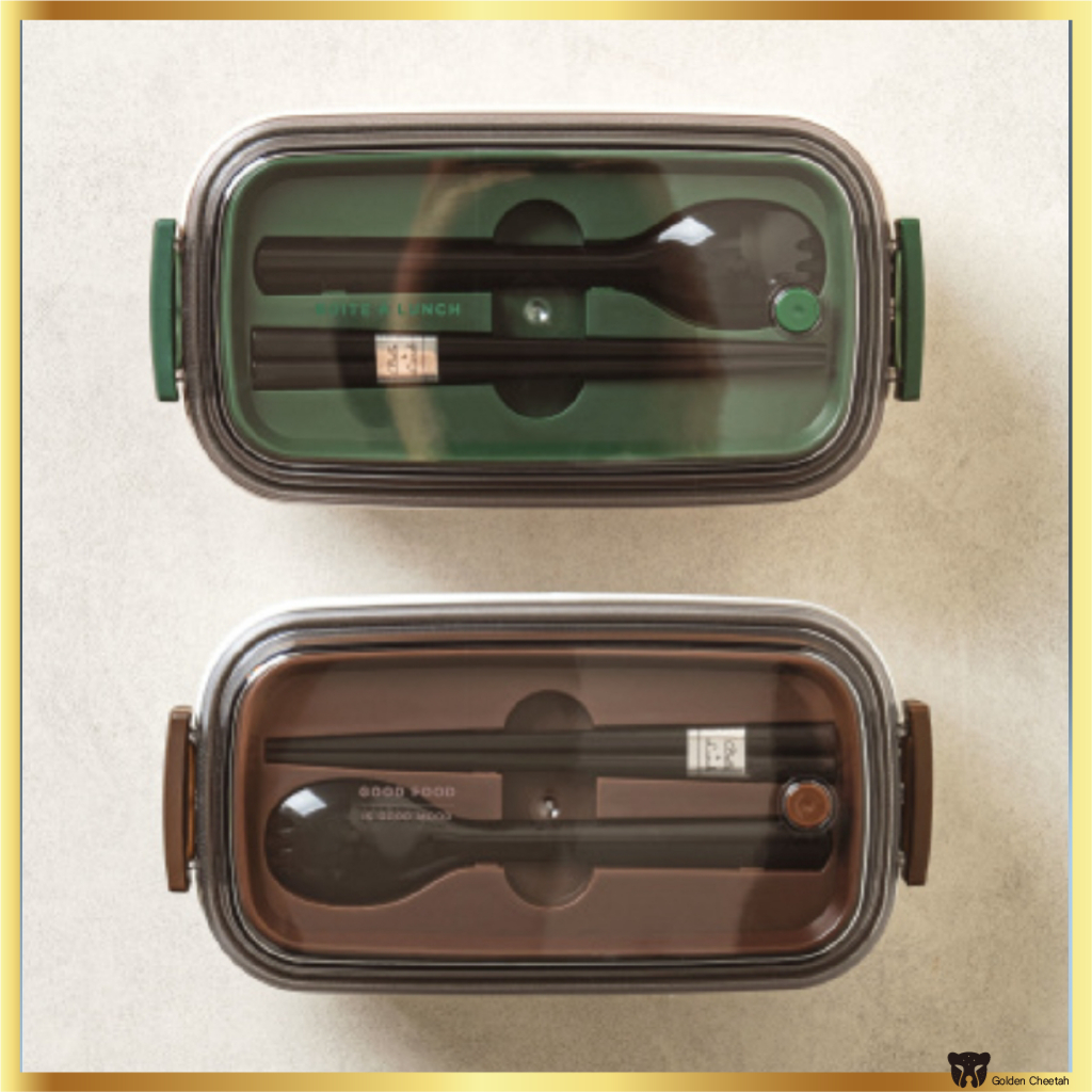 Daiso Korea Microwave-Safe 2-Tier Lunch Box with Pouch and Spork ...