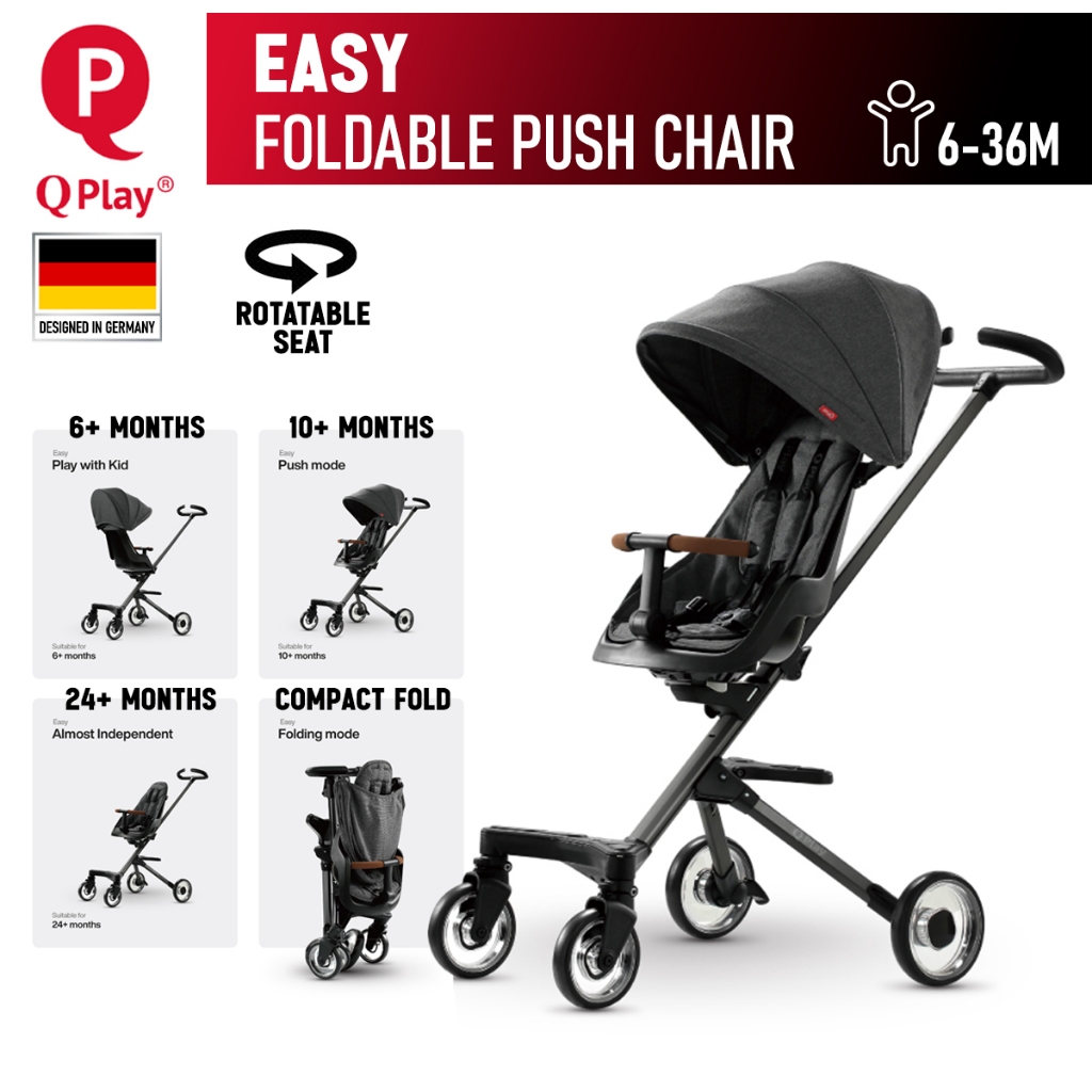 Qplay EASY Push Chair With Canopy | Foldable | Height Adjustable Seat ...