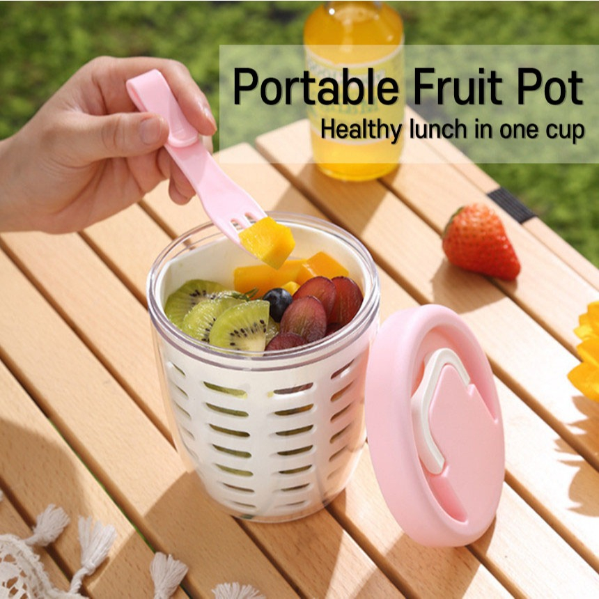 Portable Fruit Pot Lunch Box – Built-in Fork Salad Cup | Shopee Philippines