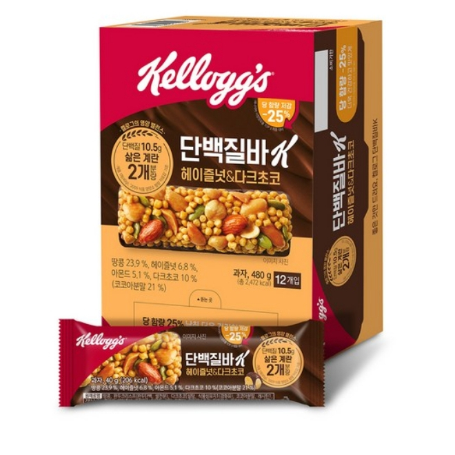 Korean Kellogg's Protein Bar K Hazelnut & Dark Chocolate 480g 12p 1 box | Shopee Philippines