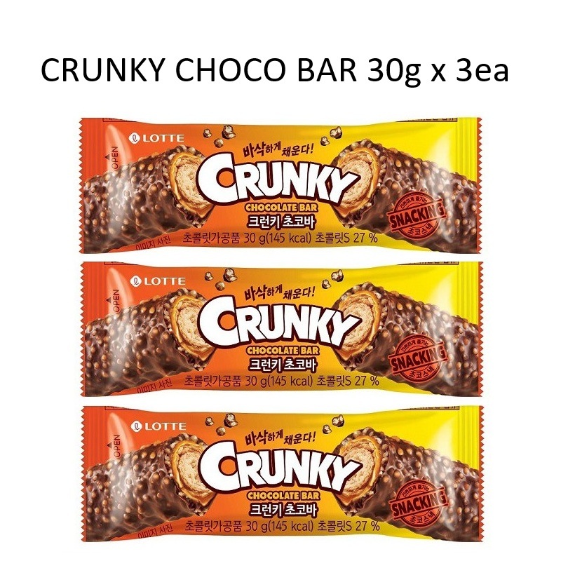 [LOTTE] Crunky Crunch Chocolate Bar Korean snack 30g x 3ea | Shopee ...