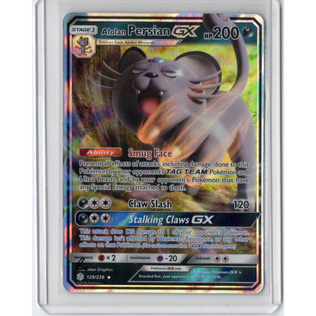 Pokemon Card English Cosmic Eclipse 2019 Alolan Persian GX 129/236 ...