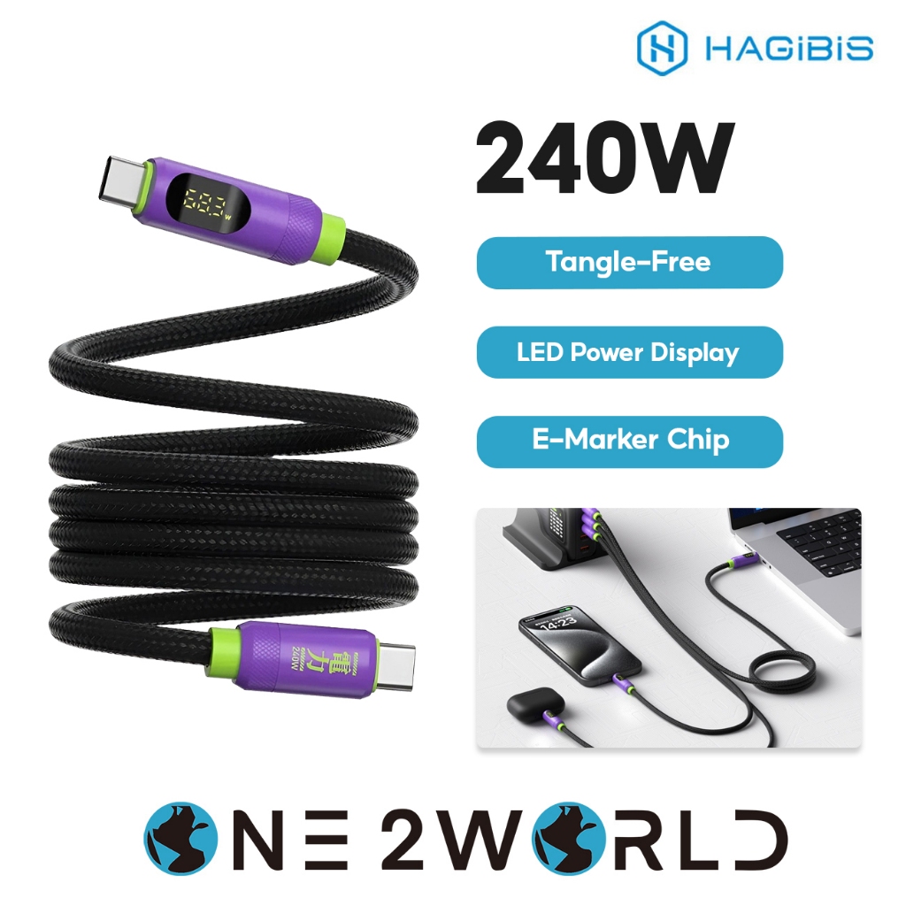 HAGiBiS SX04S Mag-netic 240W USB-C Fast Charging Cable with LED Power ...