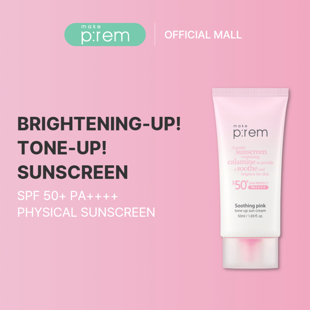 MAKE PREM Soothing Pink Tone Up Face Sunscreen Sunblock 50ml(Physical ...