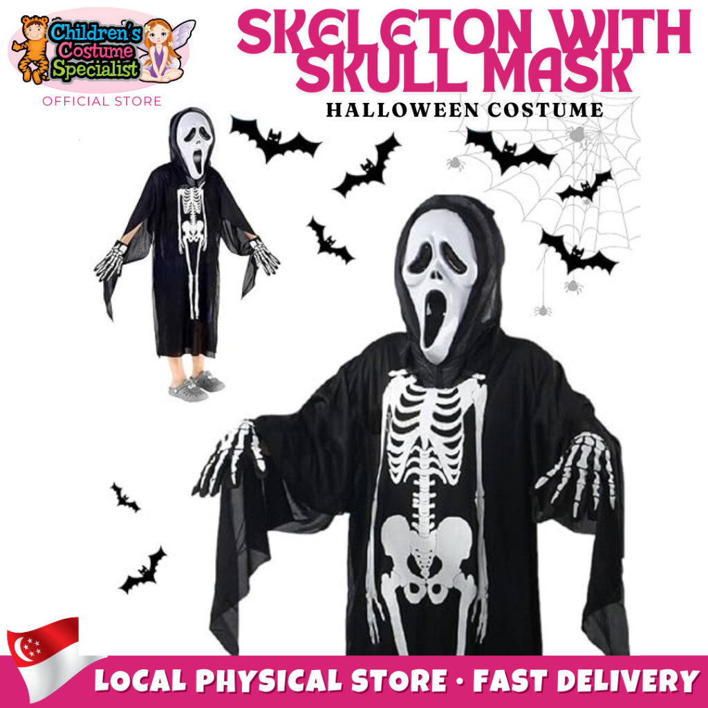 Skeleton, Adult Grim Reaper Costume, Halloween Costume with Skull Mask ...