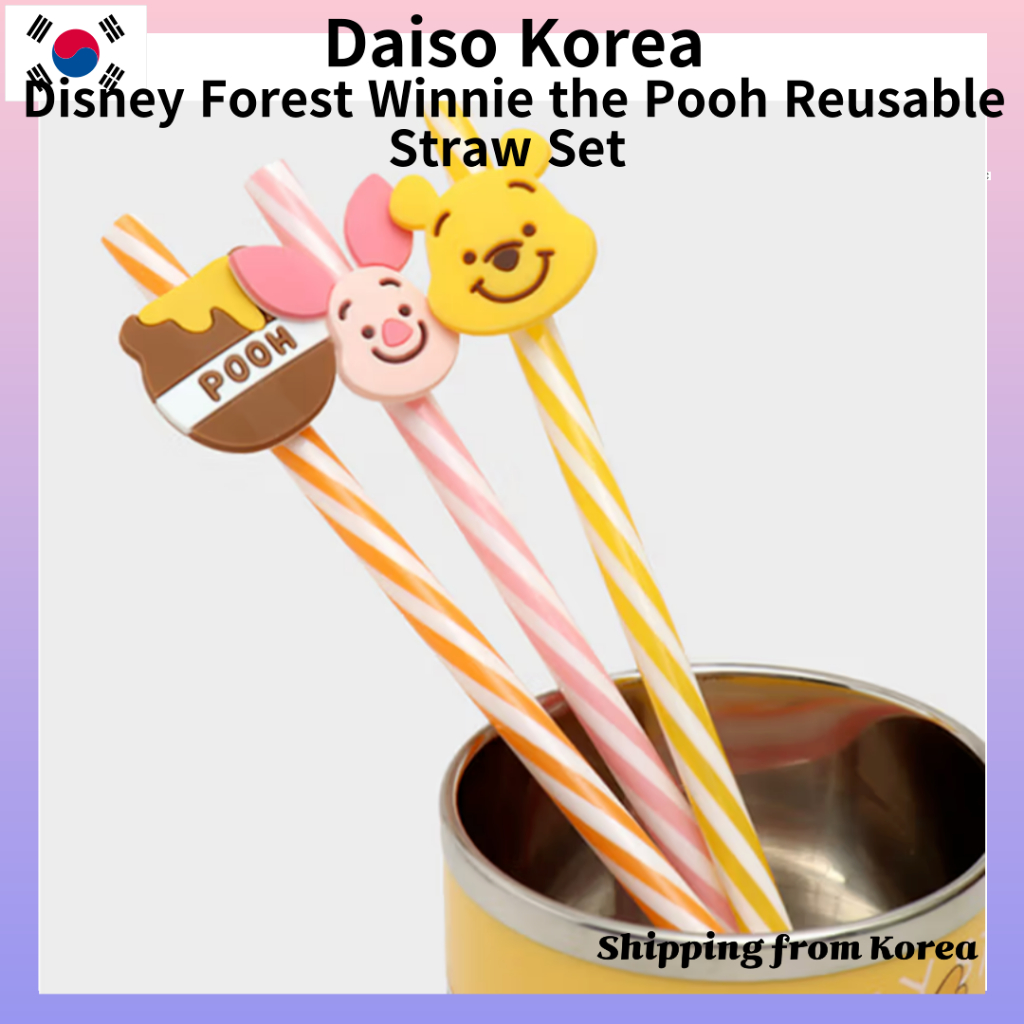 [DAISO KOREA] Disney Forest Winnie the Pooh Reusable Straw Set (3pcs ...