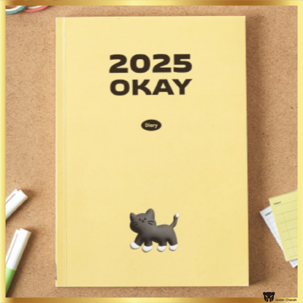 Daiso Korea 2025 OKAY Diary Cute Cat Design Annual/Monthly/Weekly ...