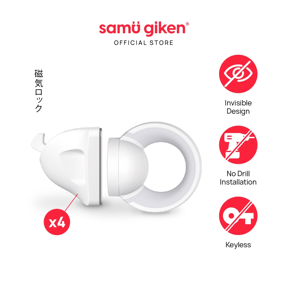 Samu Giken Safety Magnetic Lock, Model: ML3512 (GREY WHITE), 4 LOCKS ...