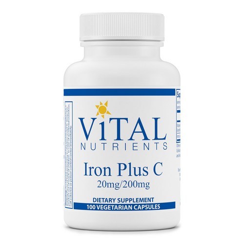 Vital Nutrients Iron Plus C 20mg with 200mg Vitamin C, 100 Vegetarian ...