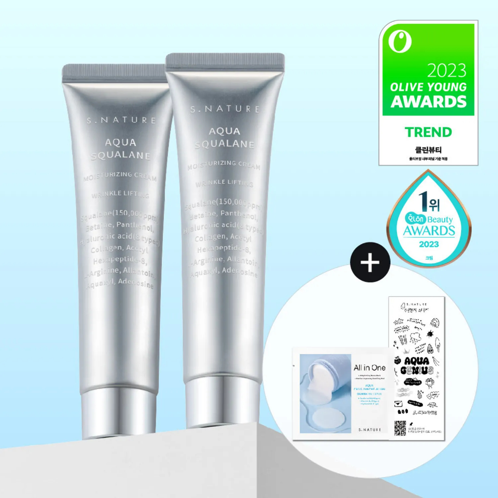 S.NATURE Aqua Squalane Moisturizing Cream 60ml Double Pack (+Calming Pad 2P+Sticker) | Shopee ...