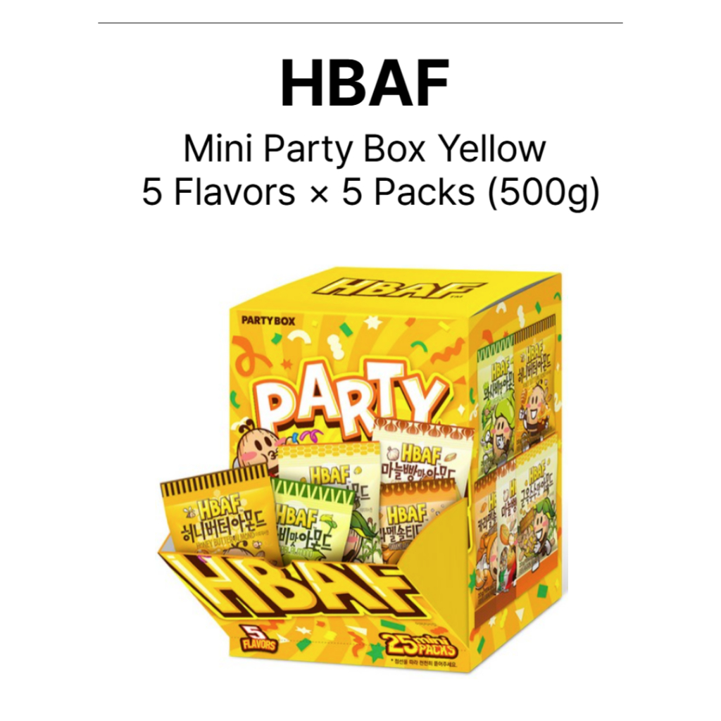 HBAF Mini Party Box Yellow – 5 Flavors × 5 Packs (500g) Korean Almond ...