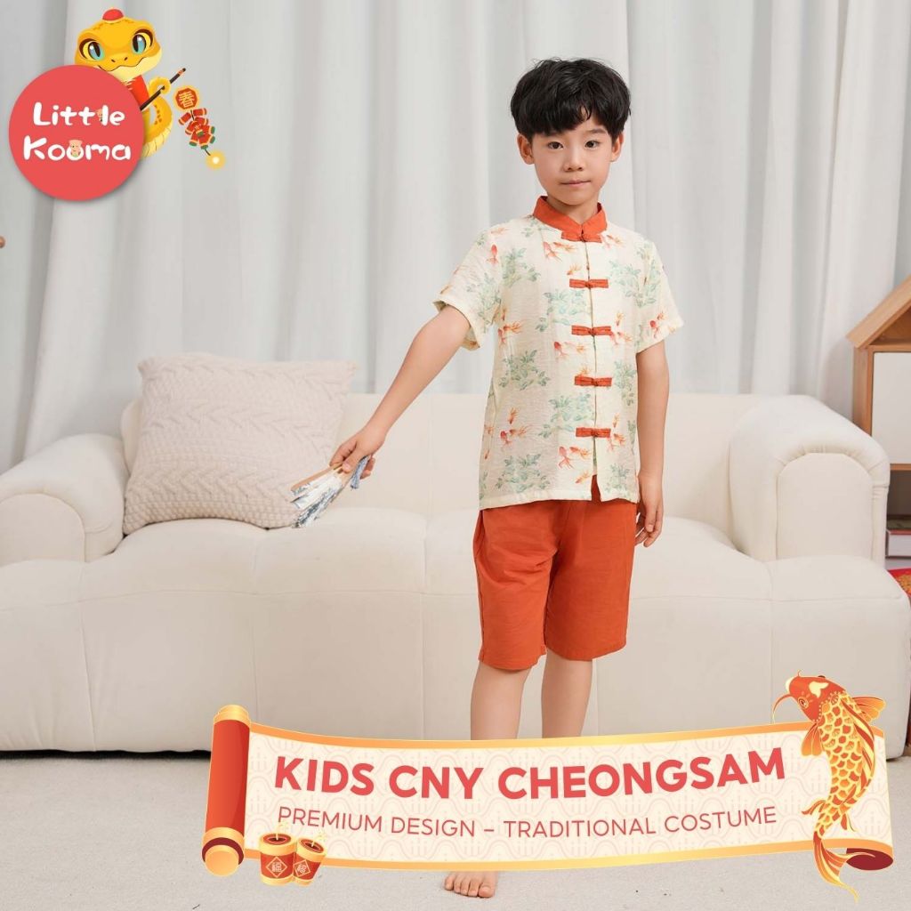 Fortune Bloom Family Set with Golden Fish Baby Kids Boys Cheongsam Set ...