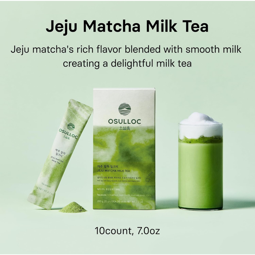 OSULLOC Jeju Matcha Milk Tea (7oz X 10 Packets), Easy on-the-go Stick ...