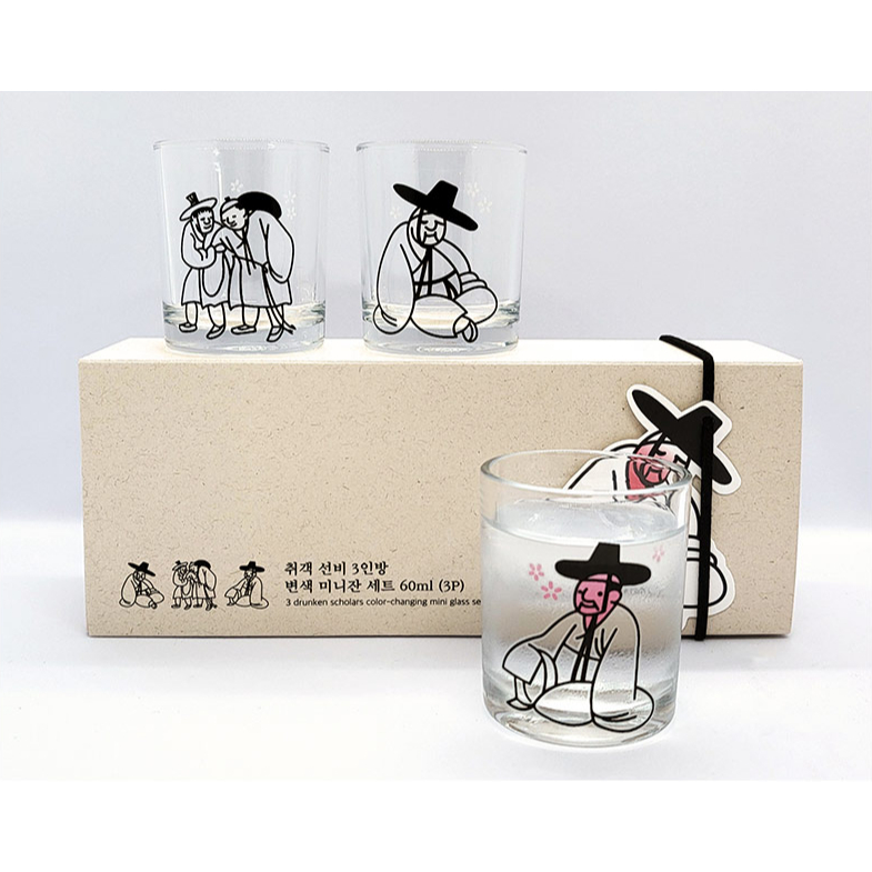 3 Drunken Scholars Thermo Color-Changing Soju Glass Set (Korean ...