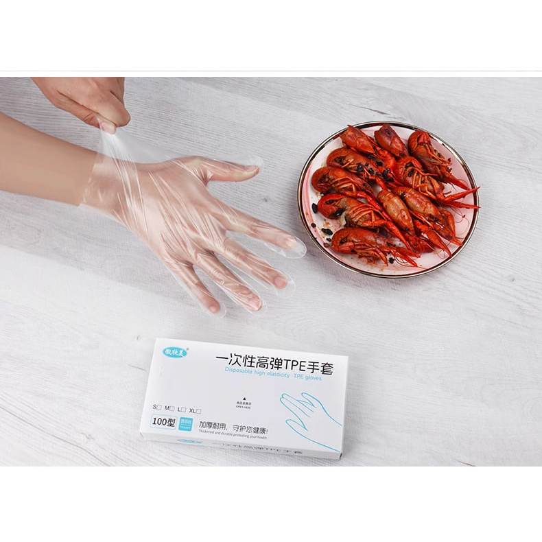 100pcs/box TPE Food Grade Transparent Disposable Gloves Plastic Oil ...